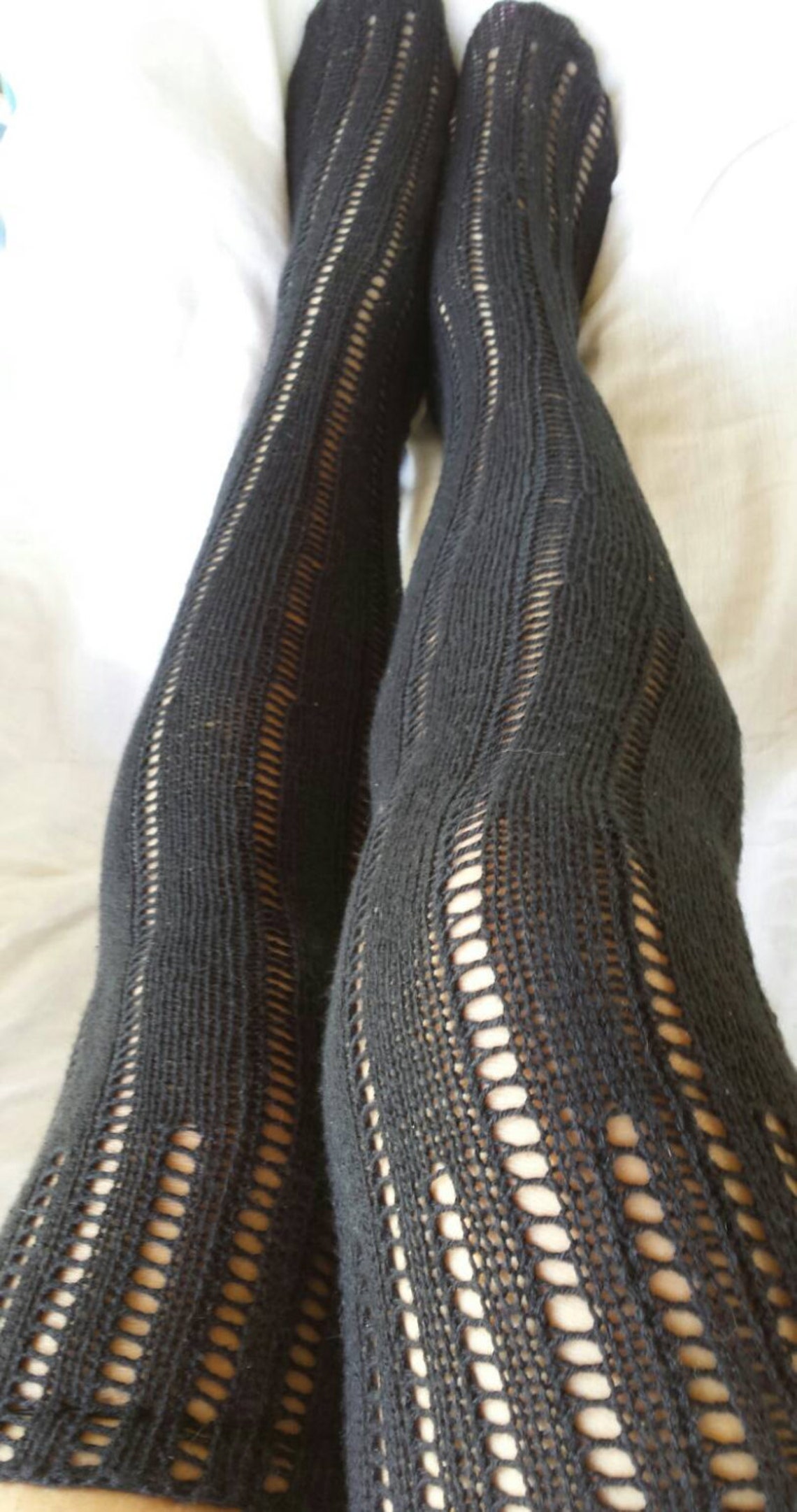 Knitting Pattern Over the Knee Stockings With Leaf Lace Panel. PDF ...