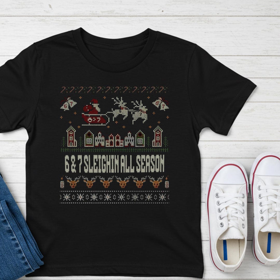 6 & 7 Sleighin All Season Kids Christmas Shirt | Funny Holiday Tee ...