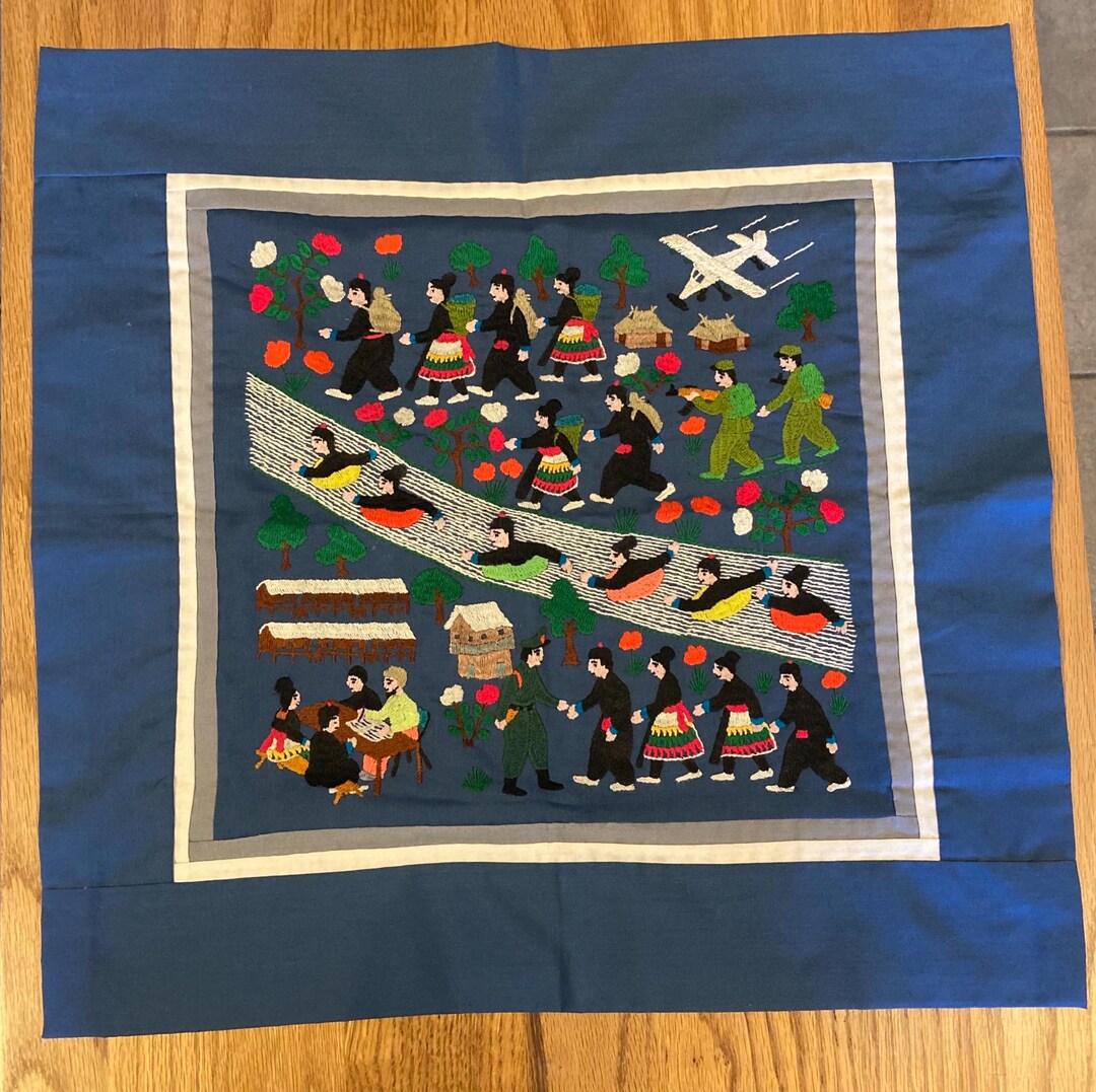 Vintage Embroidered Hmong Story Cloth Tapestry 17x17 - Etsy