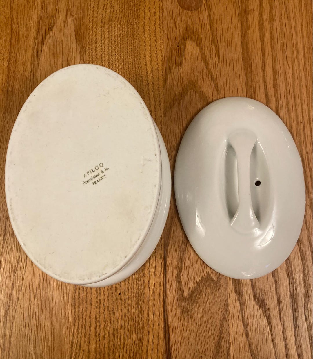 Vintage Apilco Porcelain a Feu France White Oval Casserole Dish, Apilco France Porcelain White ...