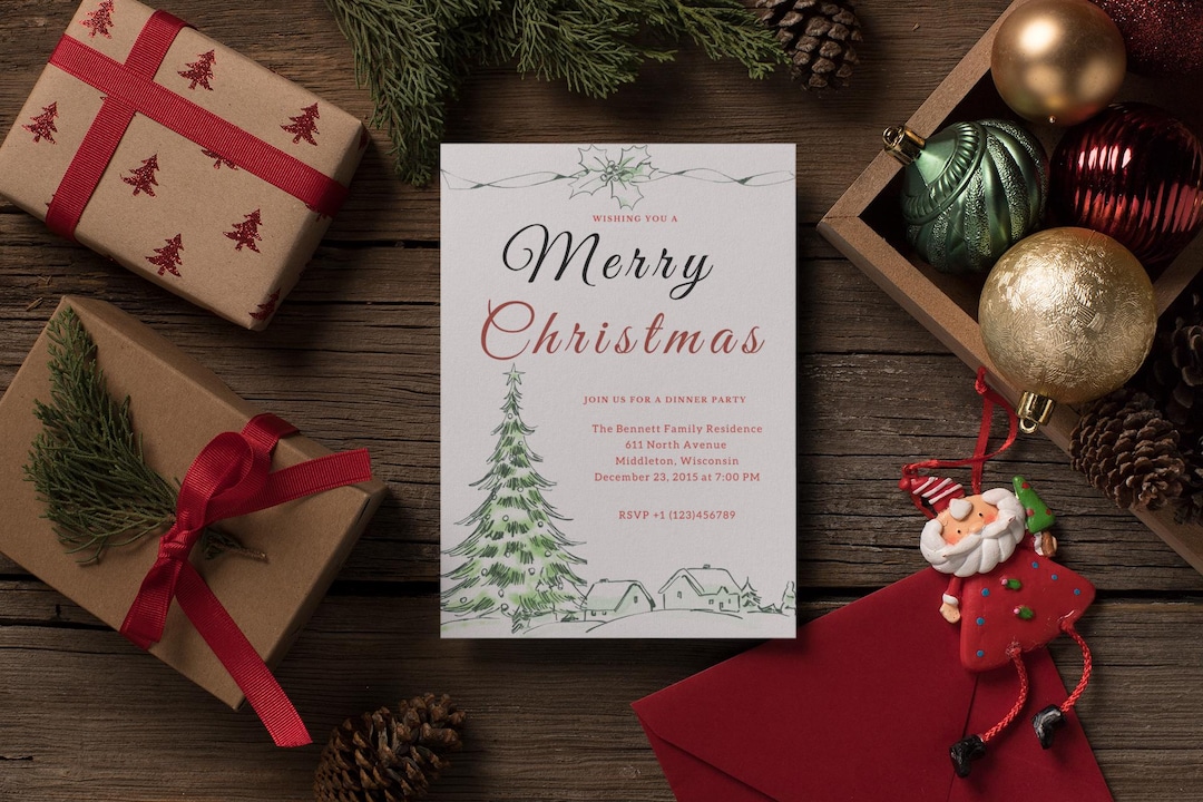 White Christmas Invitation | Holiday Invitation | Digital Invitation ...