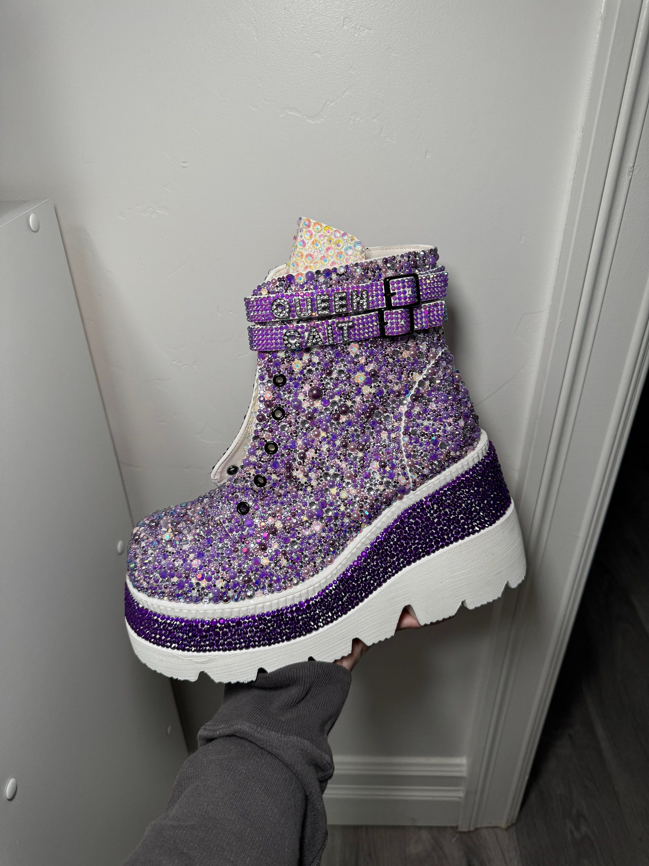 Custom Rhinestone Platform Boots - Etsy