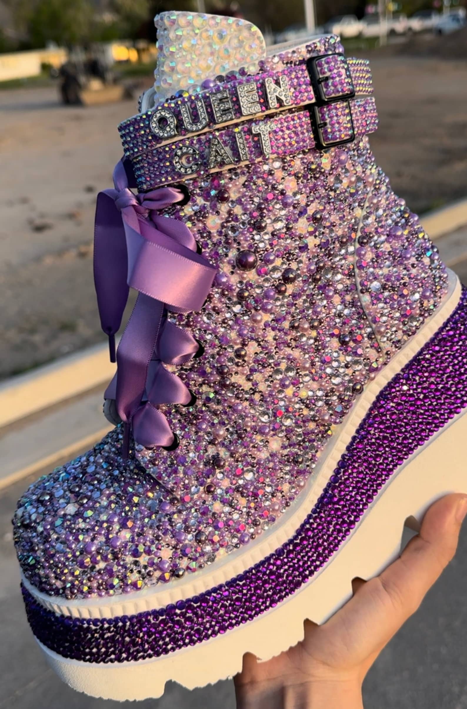 Custom Rhinestone Platform Boots - Etsy