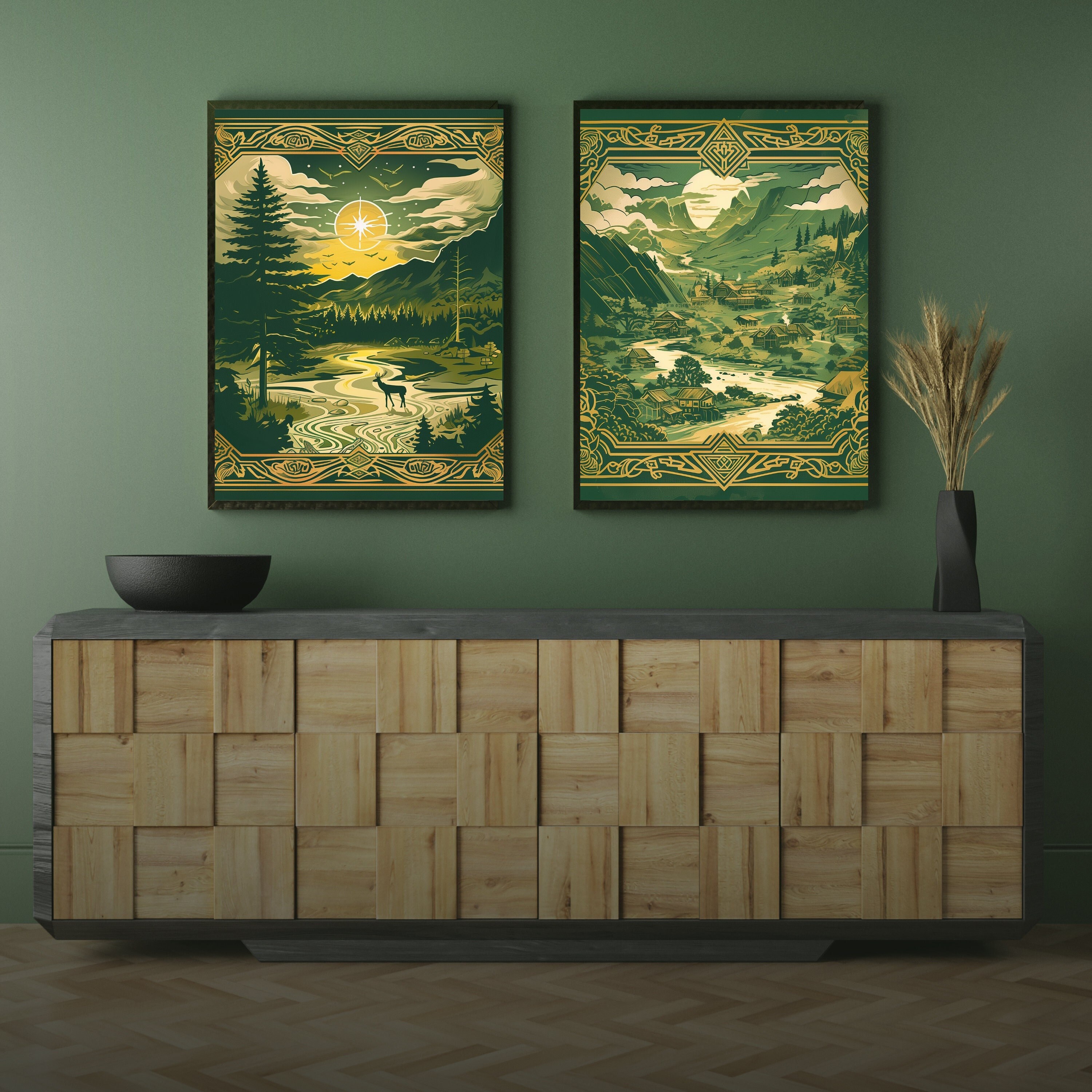 Skyrim Village in Digital Printable Poster Abstract Riften of Tamriel ...