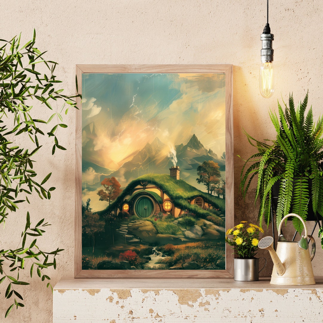 Hobbit House in Digital Poster Print Renaissance Art Style of Hobbiton ...