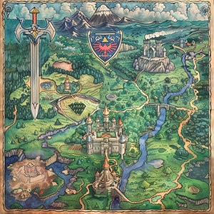 Digital Abstract Map of Hyrule in Printable Poster the Legend of Zelda ...