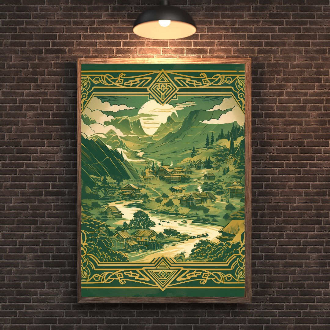 Skyrim Village in Digital Printable Poster Abstract Riften of Tamriel ...