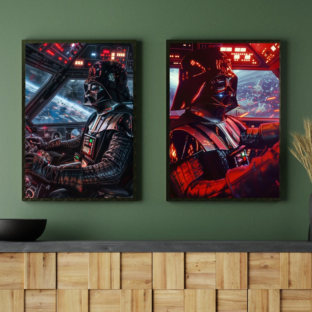 Digital Darth Vader Printable Poster Set Sith in Tie-fighter Cockpit ...