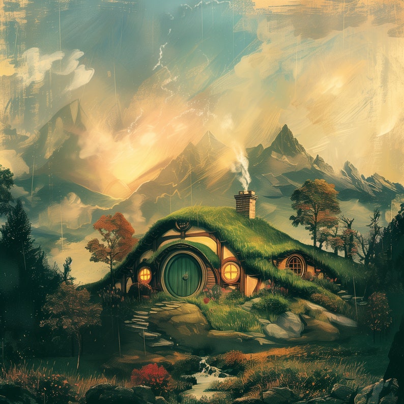 Hobbit House in Digital Poster Print Renaissance Art Style of Hobbiton ...