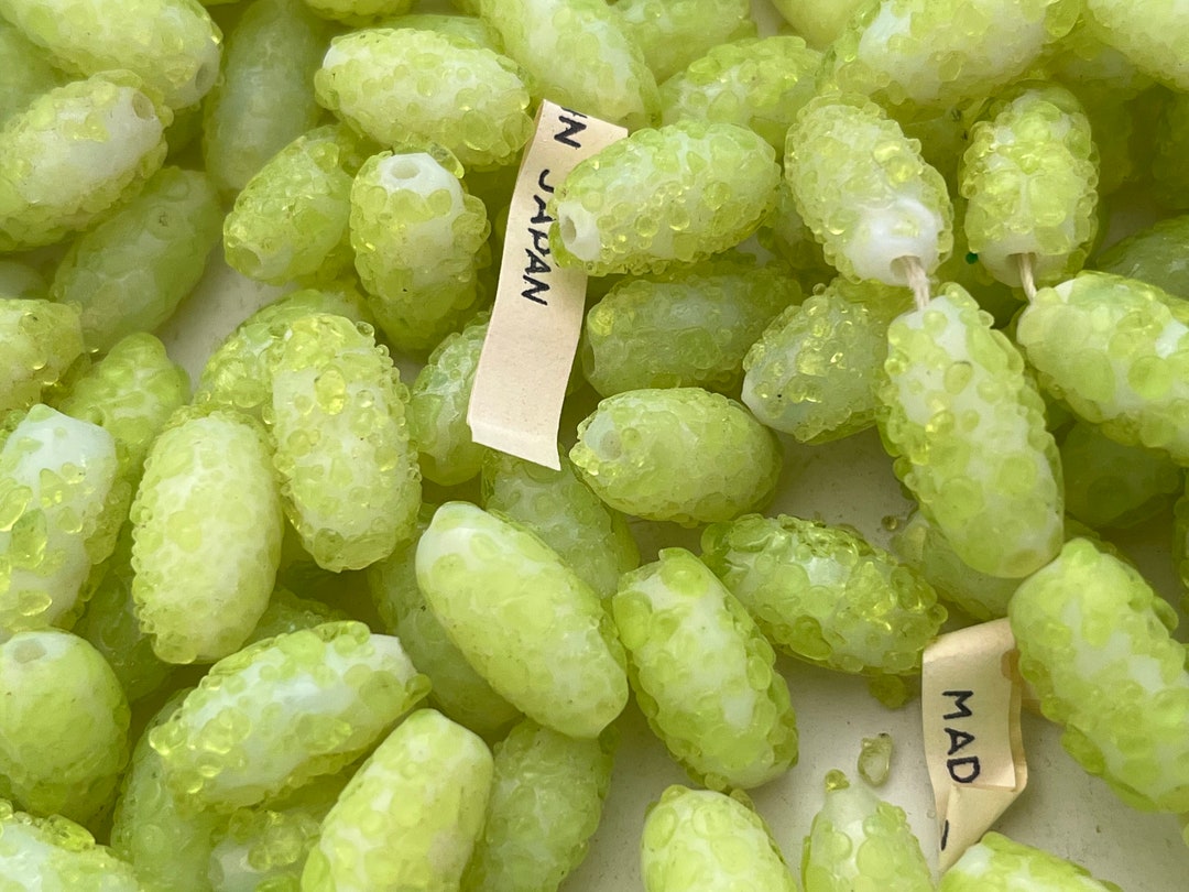 10 Yellow a Tad Chartreuse Sugar Frit Oval Handmade Japanese Vintage ...