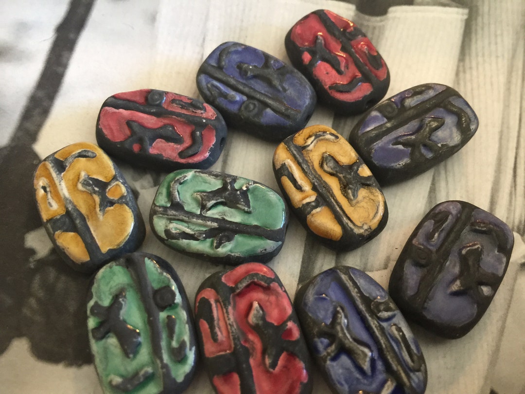 Handmade Japanese Ceramic Symbol Glazed Focal Beads 4 Colors to Choose ...