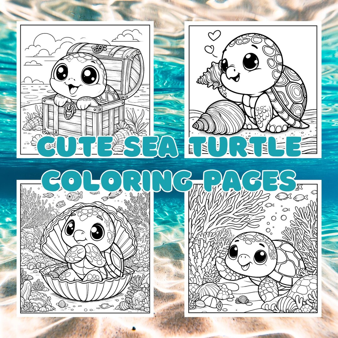 Kawaii Sea Turtle Coloring Pages | Ocean Animals (digital Download) - Etsy
