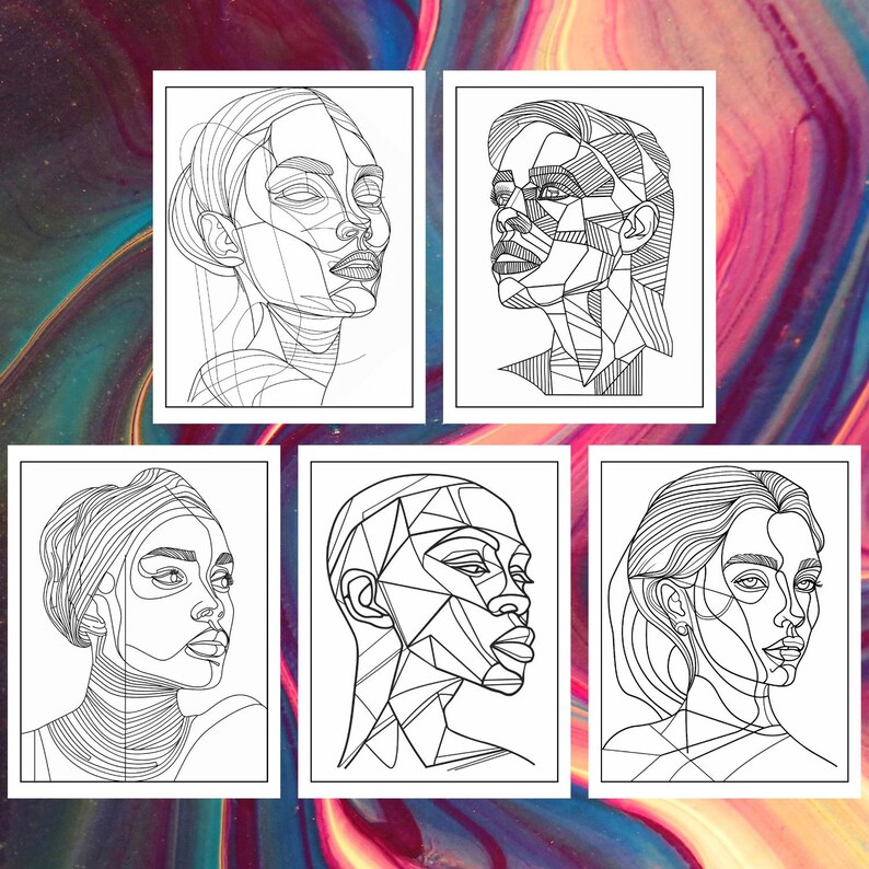 22 Abstract Women’s Faces Coloring Pages | Modern Line Art Printables ...