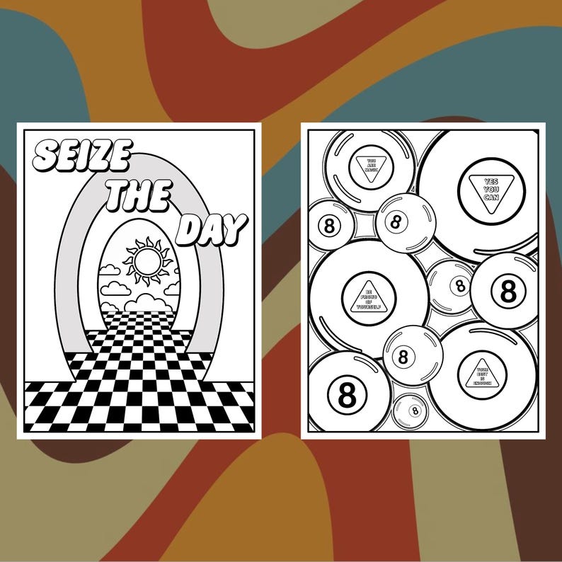 Positive Affirmations Coloring Pages, Retro Designs (PDF & Pngs) - Etsy