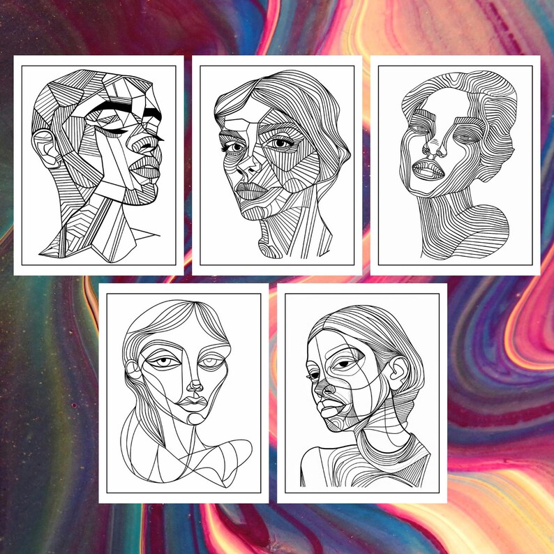 22 Abstract Women’s Faces Coloring Pages | Modern Line Art Printables ...