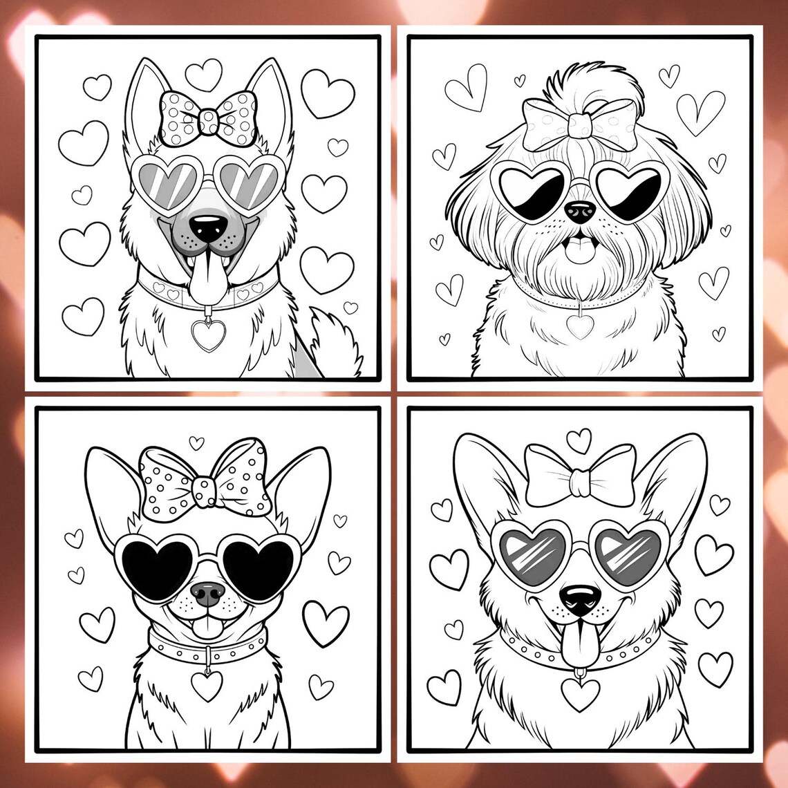 Valentine's Day Dog Coloring Pages: Heart-themed Puppy Designs (PDF) - Etsy