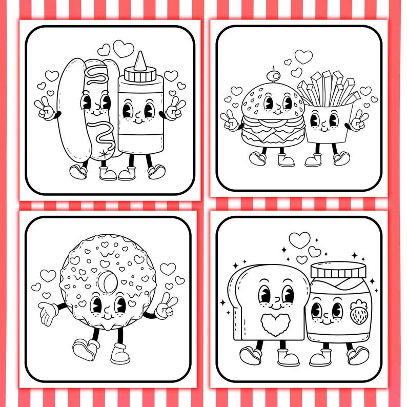 Retro Foodie Valentine's Day Coloring Pages (PDF) - Etsy