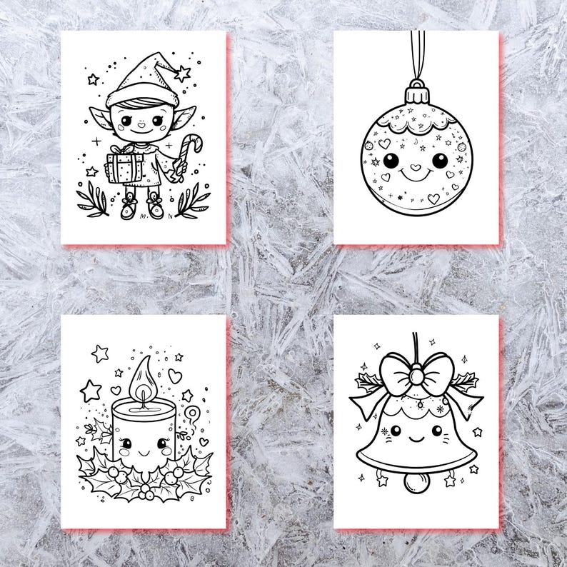 Kawaii Christmas Coloring Pages, Fun Holiday Activity (digital Download ...