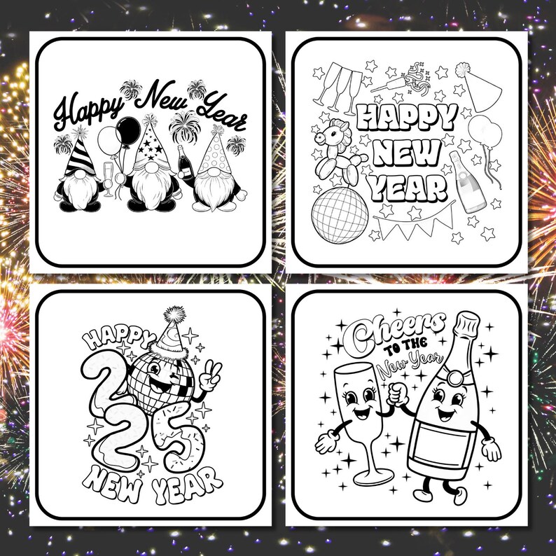 2025 New Year Coloring Pages, Fun Printable Party Activities for Kids ...