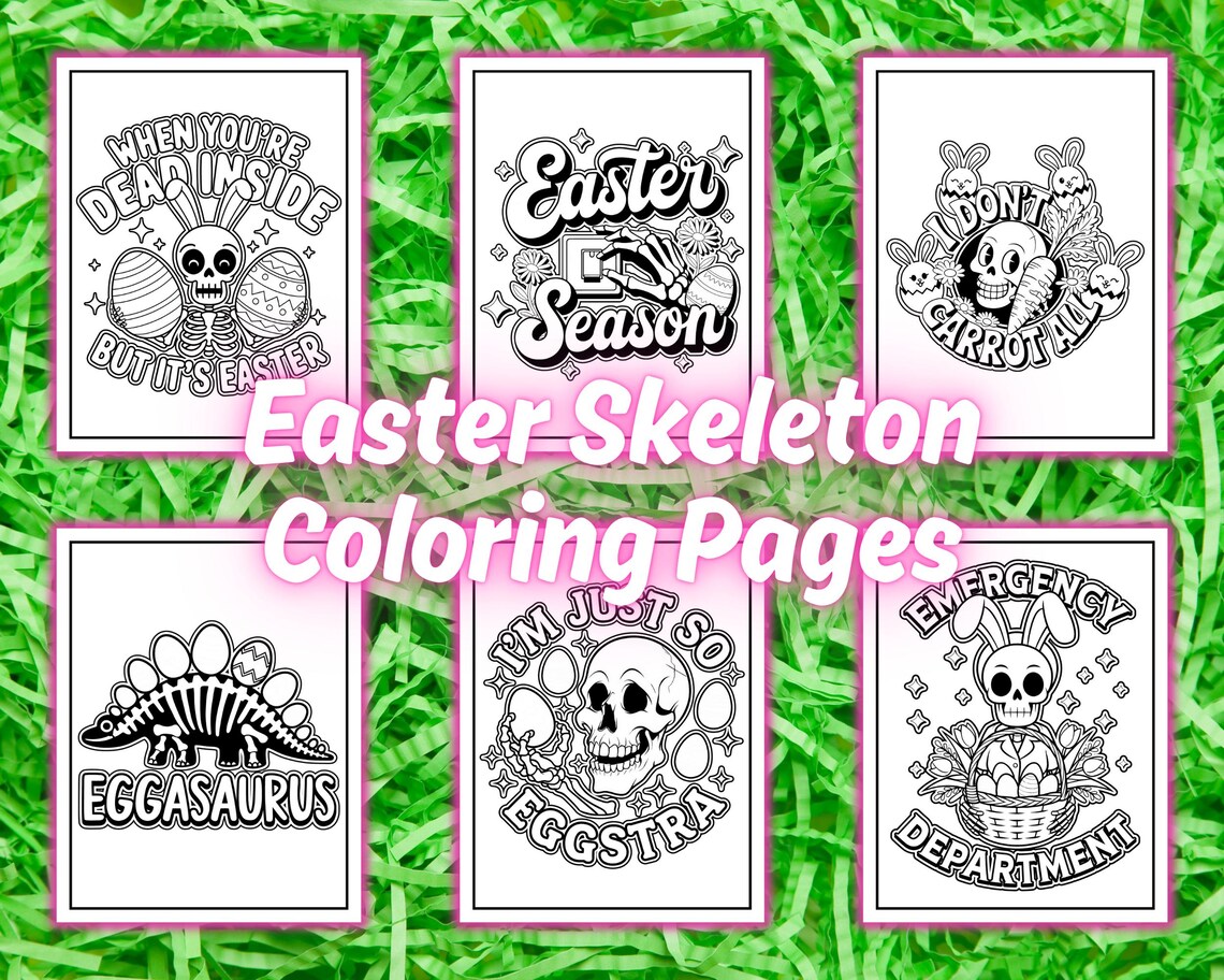 Funny Easter Skeleton Coloring Pages: Gothic Holiday Activity (PDF) - Etsy