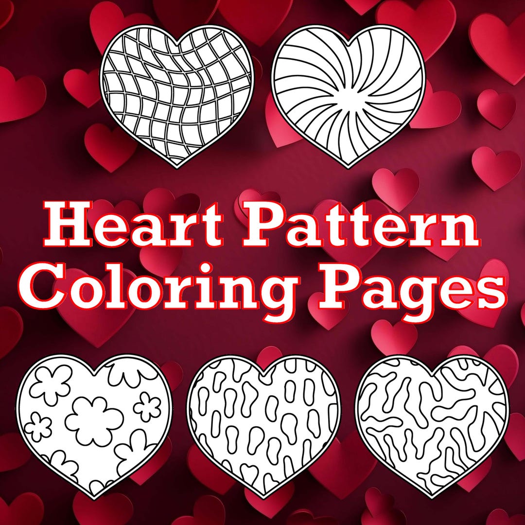 15 Heart Pattern Coloring Pages, Relaxing Coloring Activity, Digital ...