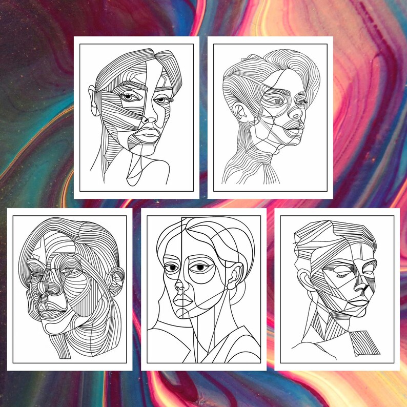 22 Abstract Women’s Faces Coloring Pages | Modern Line Art Printables ...