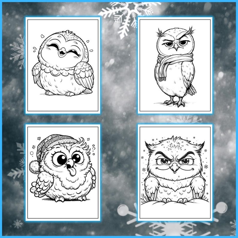 Snowy Owl Coloring Pages, Winter Kawaii Bird Printables (PDF) - Etsy