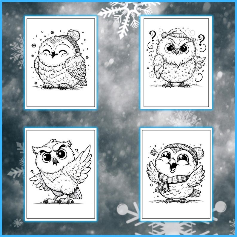 Snowy Owl Coloring Pages, Winter Kawaii Bird Printables (PDF) - Etsy
