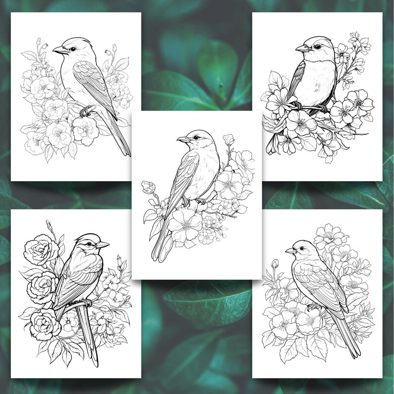 30 Bird and Floral Coloring Pages | Elegant Designs for Relaxation ...