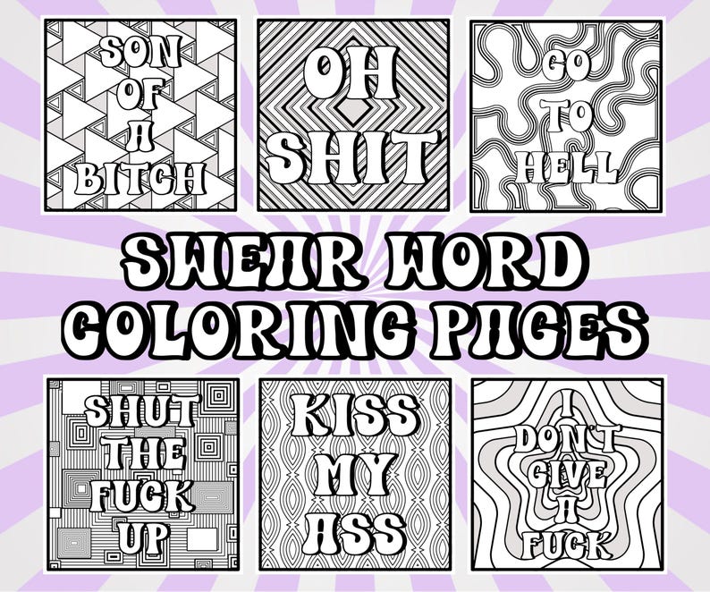 22 Swear Word Coloring Pages for Adults, Funny Curse Word Art With ...