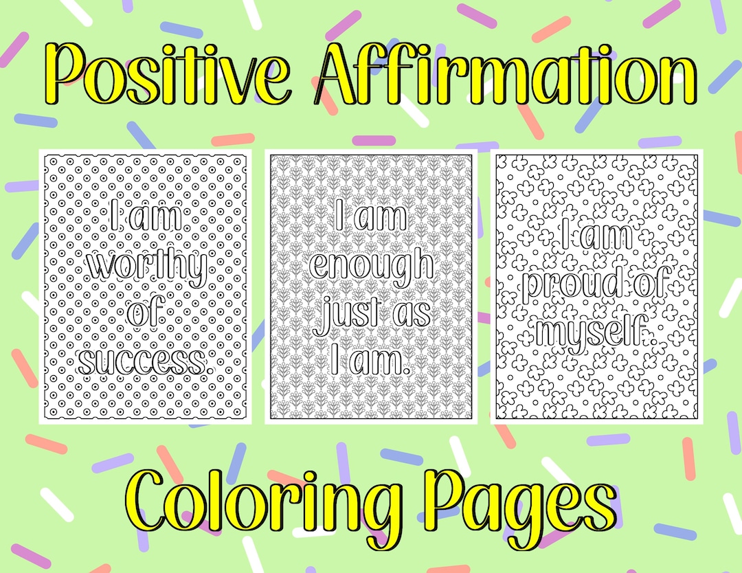 Positive Affirmation Coloring Pages: Mindfulness Art (digital Download ...