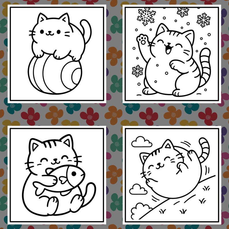 Chubby Cat Coloring Pages: Kawaii Kitty Printable (PDF & PNG Download ...