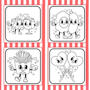 Retro Foodie Valentine's Day Coloring Pages (PDF) - Etsy