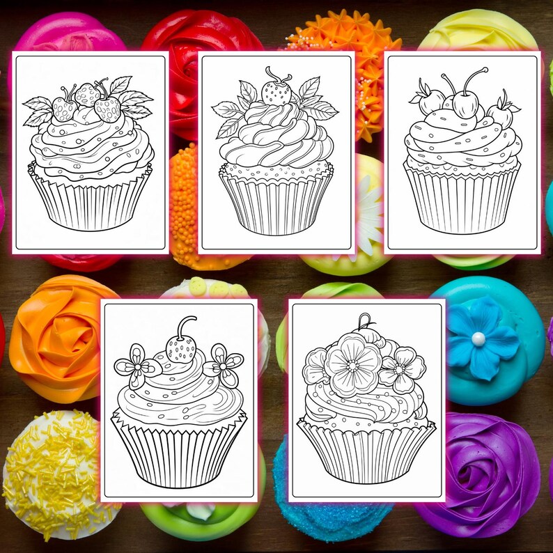 22 Cupcake Coloring Pages, Printable Sweet Treat Designs, Cute Dessert ...