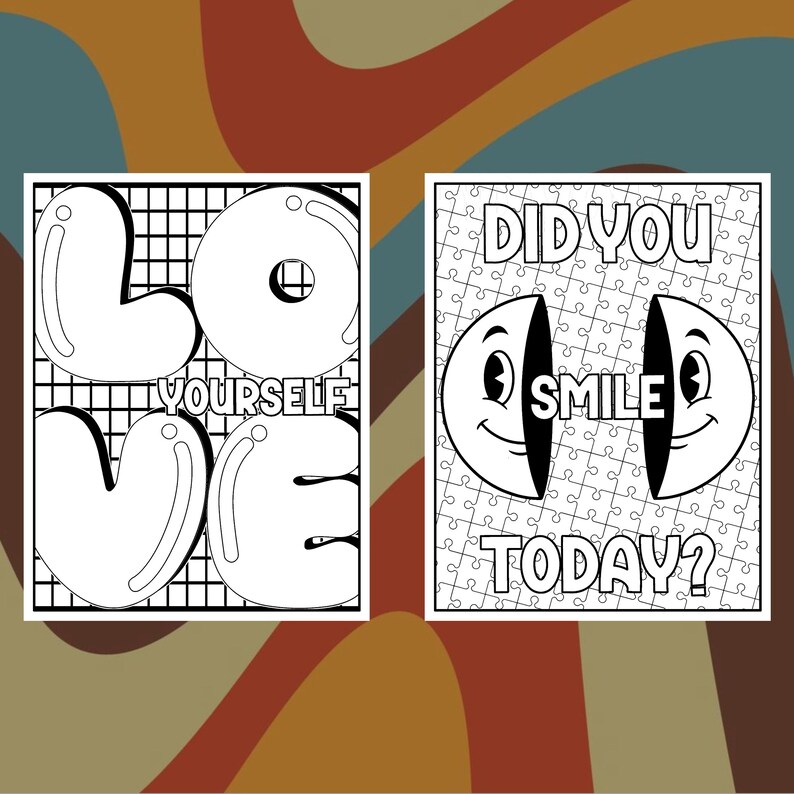Positive Affirmations Coloring Pages, Retro Designs (PDF & Pngs) - Etsy