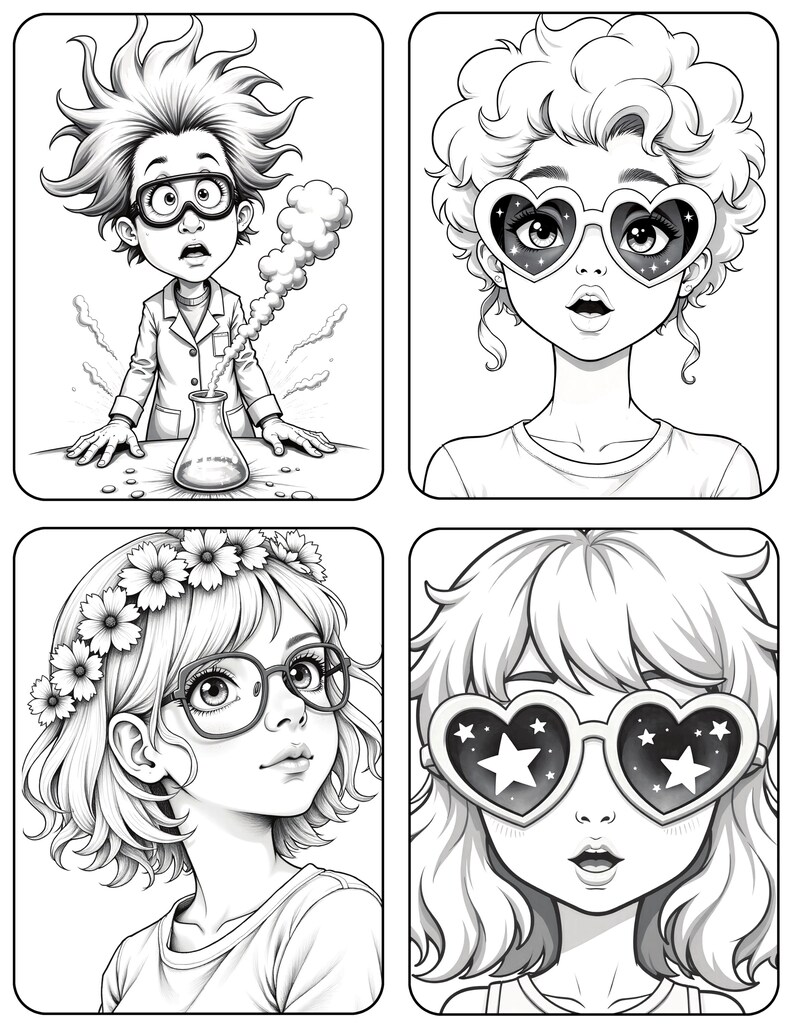 Quirky Girl Coloring Pages: Funny Portrait Art (printable PDF) - Etsy