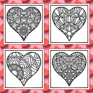 50 Valentine Heart Mandala Coloring Pages, Printable Adult and Kid ...