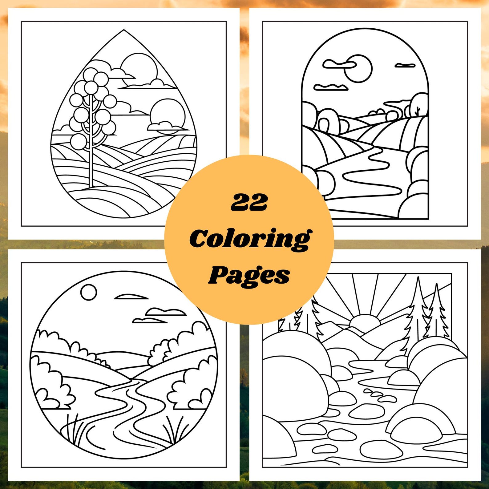 22 Easy Landscape Coloring Pages: Nature Art for All Ages (digital ...