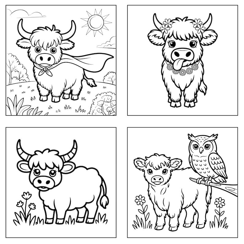 50 Highland Cow Coloring Pages, Farm Animal Printable PDF, Kids ...