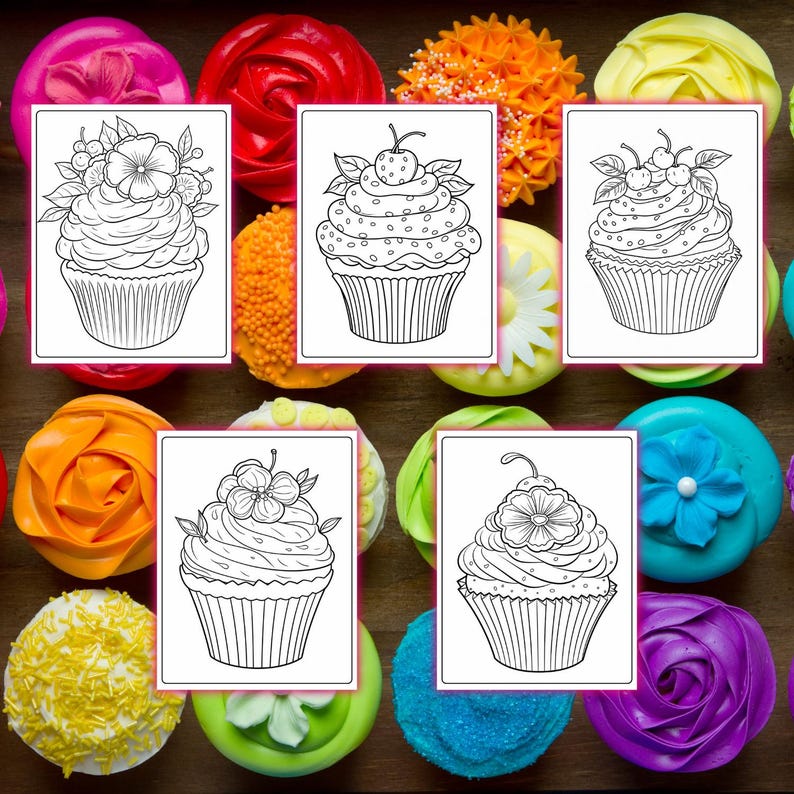22 Cupcake Coloring Pages, Printable Sweet Treat Designs, Cute Dessert ...