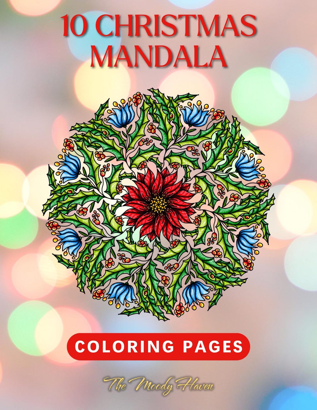 10 Christmas Mandala Coloring Pages, Festive Holiday Adult Coloring ...