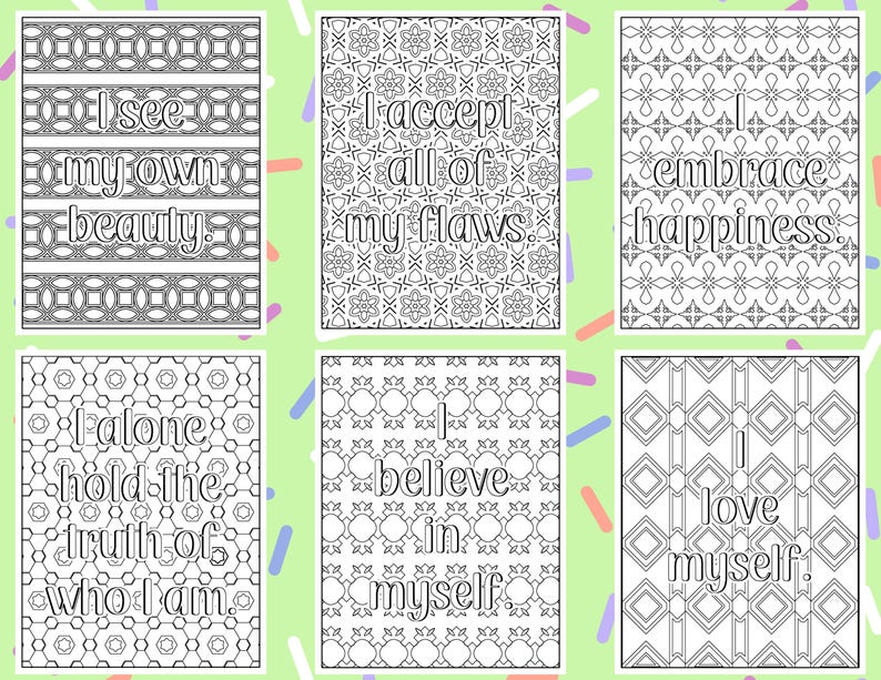 20 Positive Affirmation Coloring Pages, Mindfulness Art for Kids, Teens ...