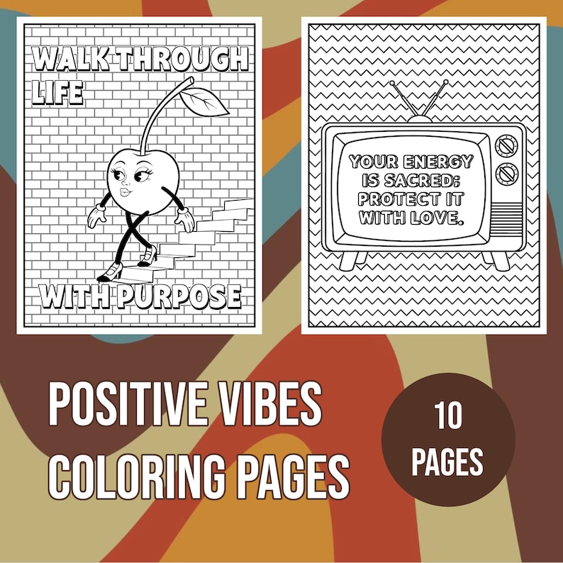 Positive Affirmations Coloring Pages, Retro Designs (PDF & Pngs) - Etsy