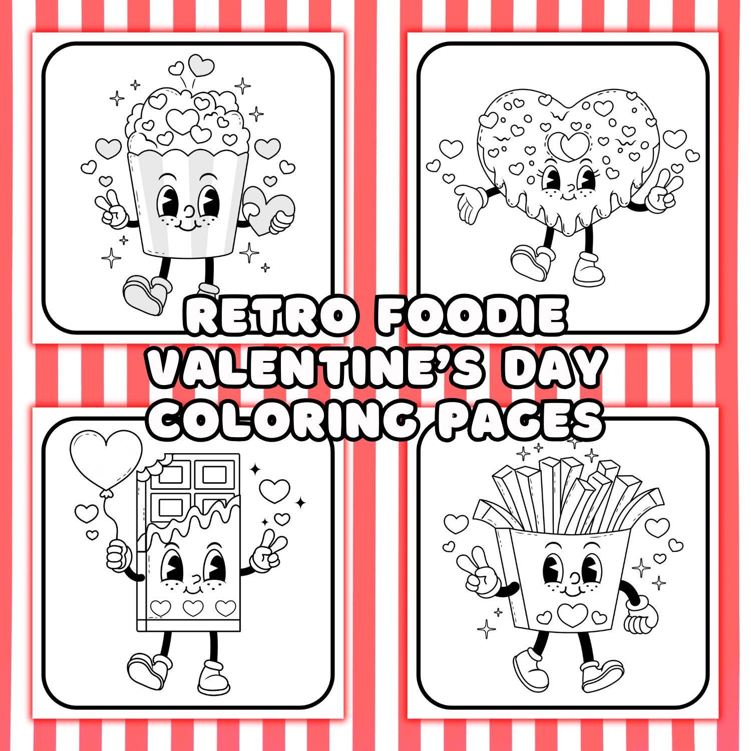Retro Foodie Valentine's Day Coloring Pages (PDF) - Etsy