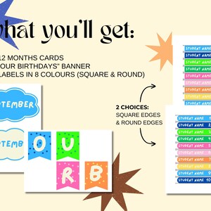 Classroom Birthday Chart Display Printable Editable in Canva Bright ...