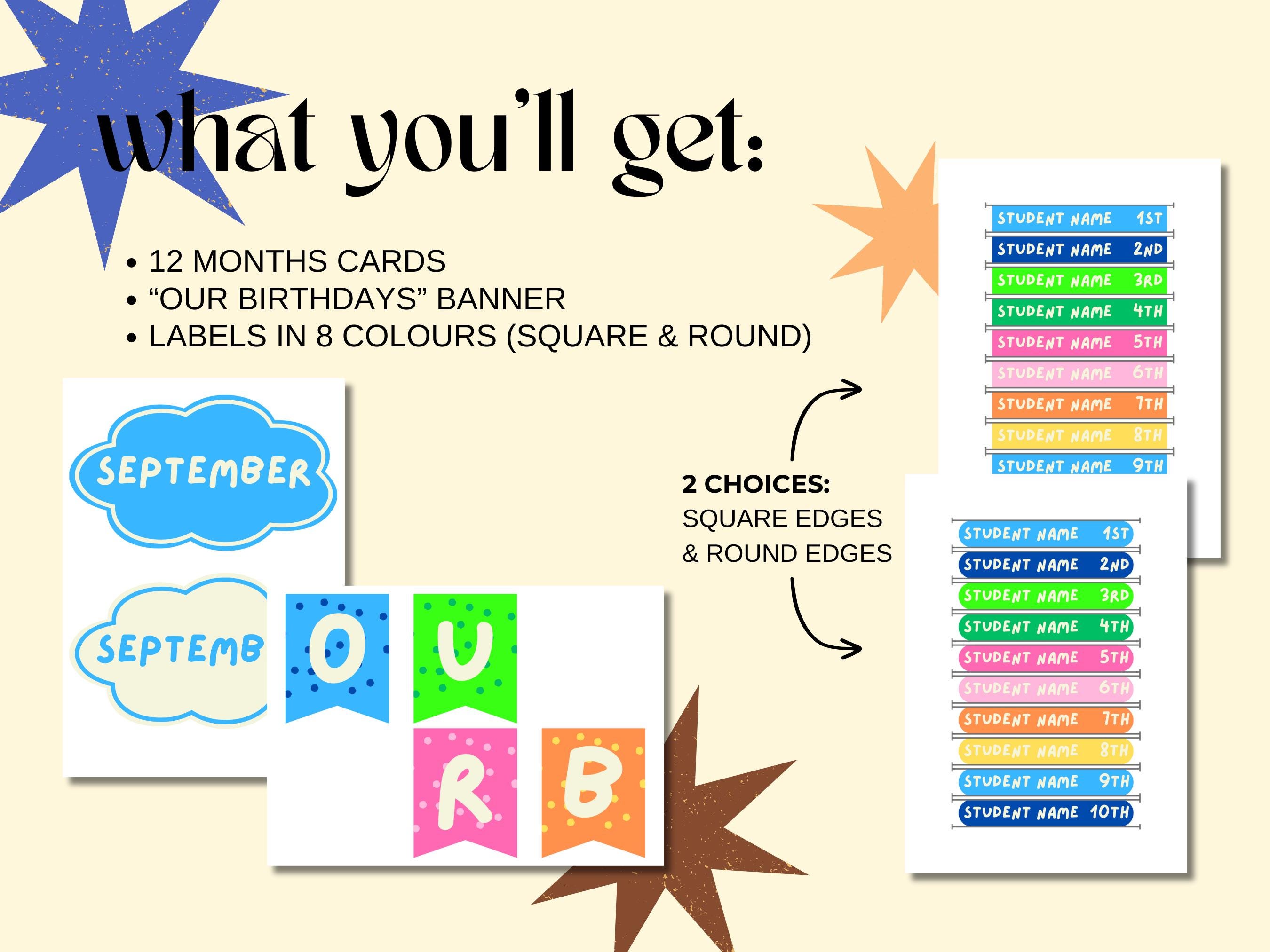 Classroom Birthday Chart Display Printable Editable in Canva Bright ...