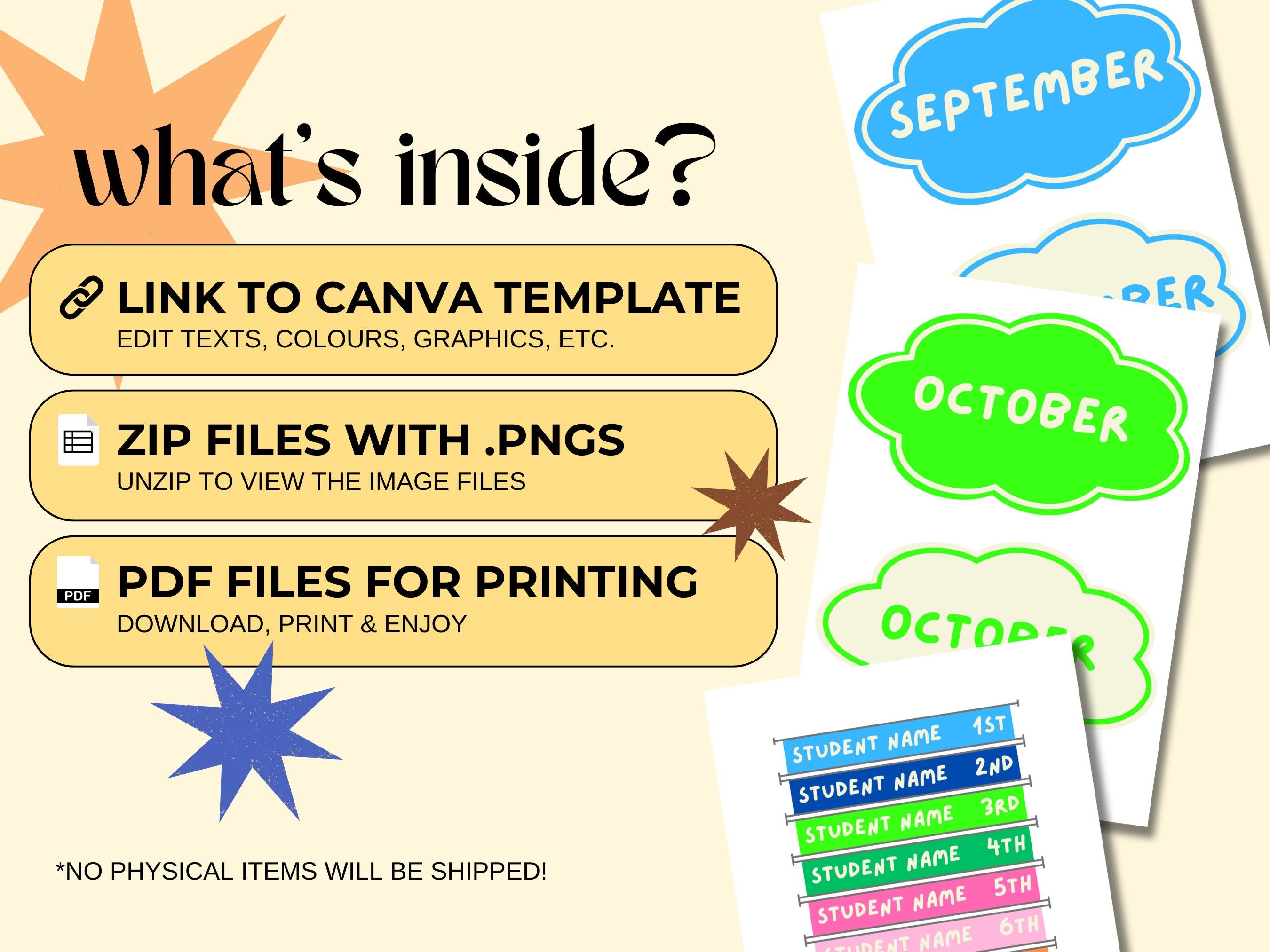 Classroom Birthday Chart Display Printable Editable in Canva Bright ...