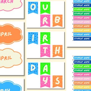 Classroom Birthday Chart Display Printable Editable in Canva Bright ...