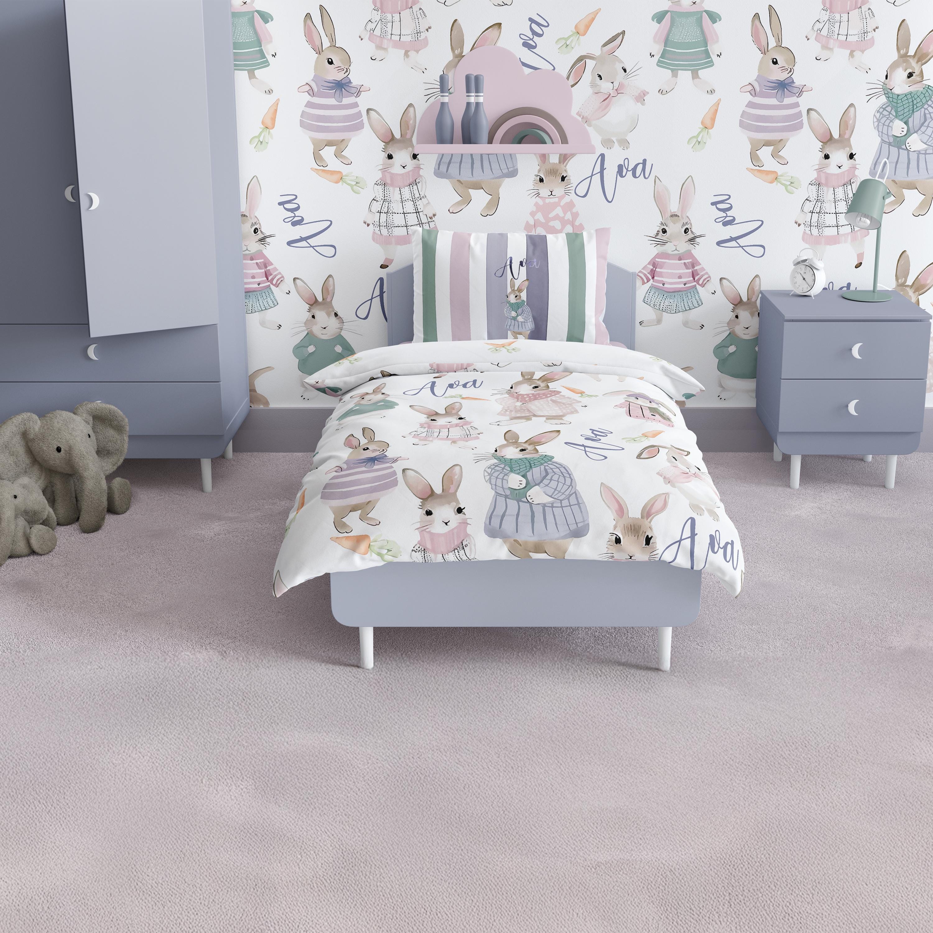 Personalised Bunny Bedding Set – Custom Kids Duvet Cover With Name ...