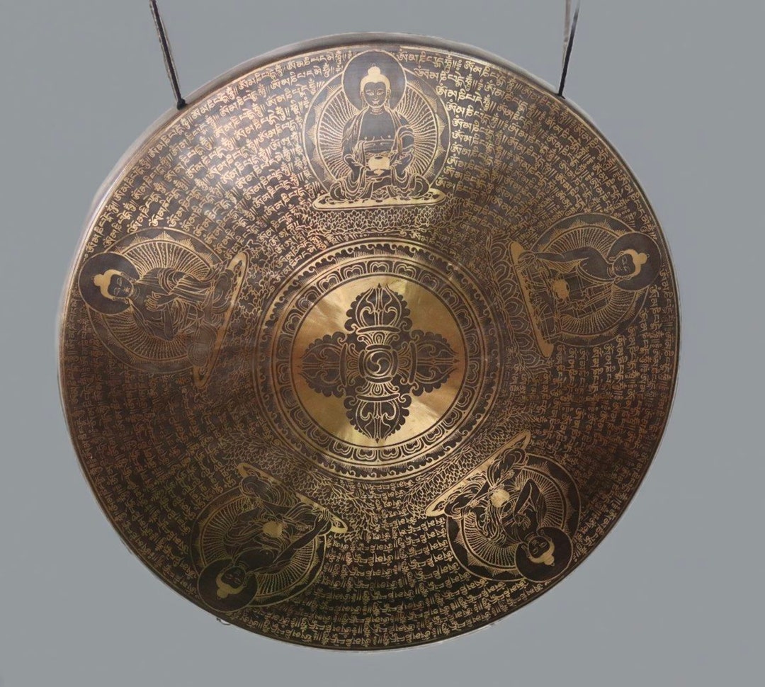 70 Cm Hand Etched Pancha Buddha With Mantra Carving Tibetan Gong Best ...